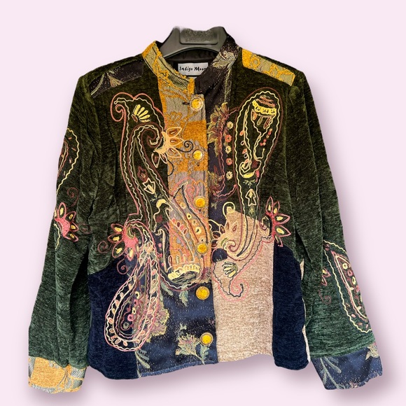 indigo moon | Jackets & Coats | Vintage Indigo Moon Jacket Green Gold ...